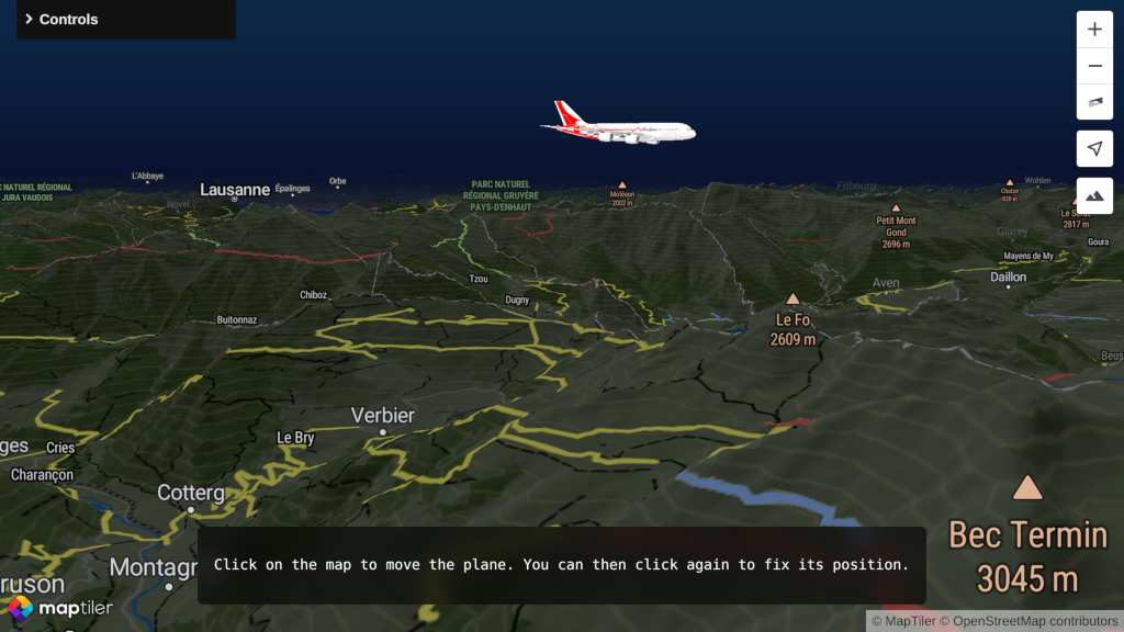 Add A Airplane 3d Model 3d Js Javascript Maps Sdk Maptiler Sdk Js Maptiler
