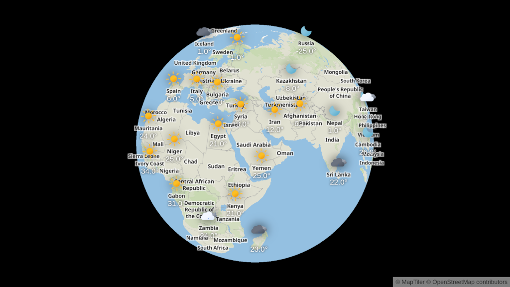 3d Globe With Custom Weather Markers Javascript Maps Sdk Maptiler Sdk Js Maptiler